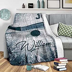 OhaPrints Blue Ice Hockey Blanket Hockey Stick and Puck Soft Sherpa Throw Blankets Cozy Fuzzy Fleece Throws for Tv Sofa Couch Comfy Fluffy Blanket 30X40 50X60 60X80