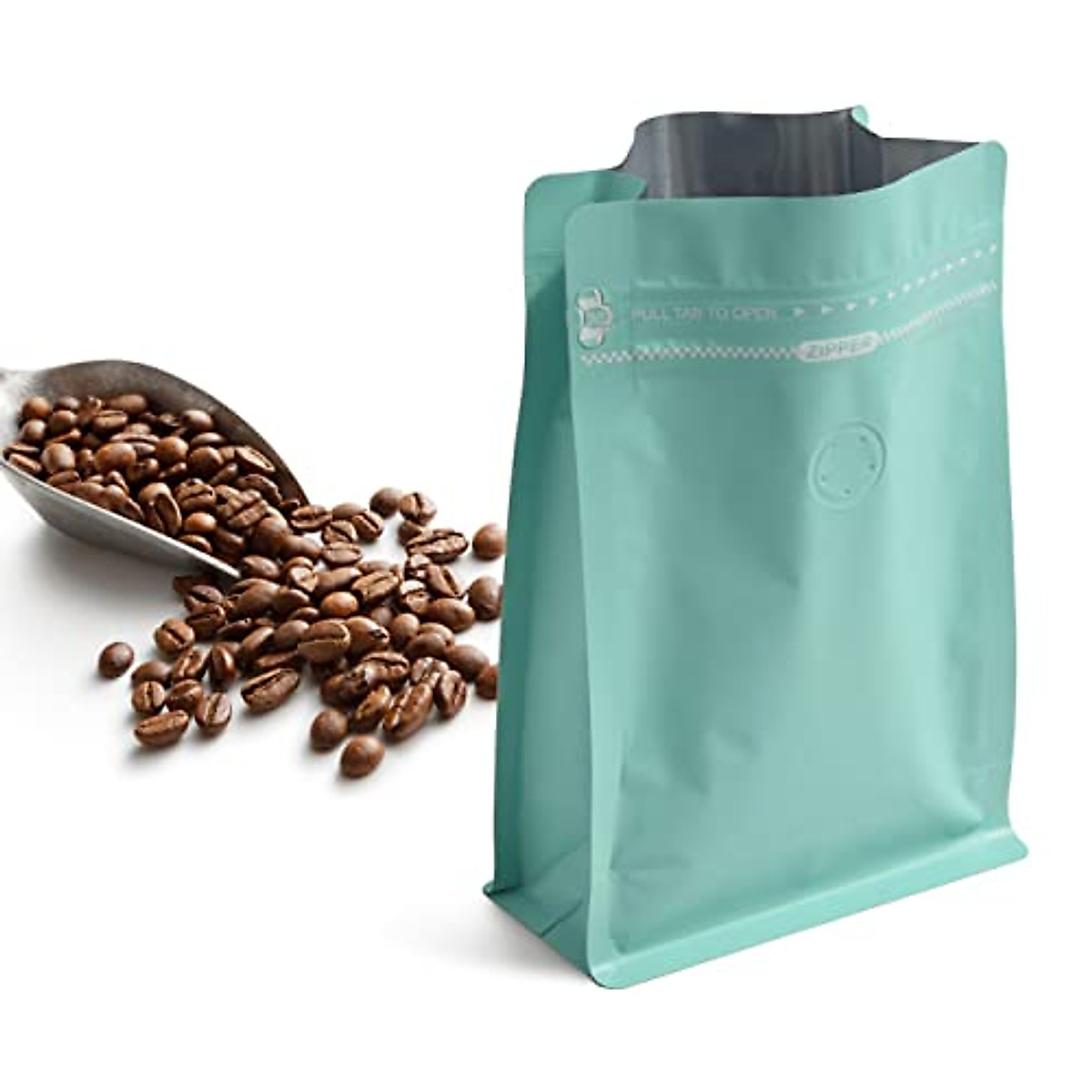 50 Pieces 0.5 LB Blue Green Coffee Bags with Aluminum Foil Liner Pack of 50, High Barrier Coffee Pouches with Degassing Valve, Ziplock Food Storage Bags with Pull Tape, 8oz/0.5lb/250gram