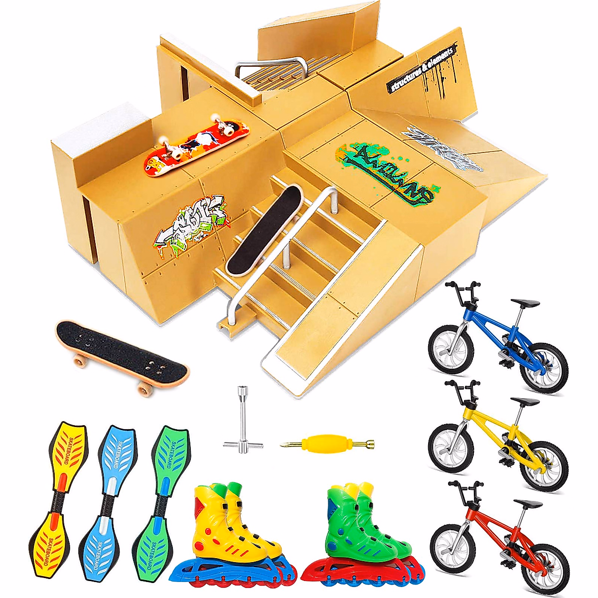 Aestheticism Skate Park Kit, with Interesting Accessories, Experience More Gameplay and Happiness for Kids - Ramp Parts for Fingerboard Skate Park Ultimate Parks Training Props