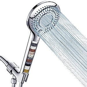Handheld Shower Head with Filter, FEELSO High Pressure 3 Spray Mode Showerhead with 60" Hose, Bracket and 15 Stage Water Softener Filters for Hard Water Remove Chlorine and Harmful Substance