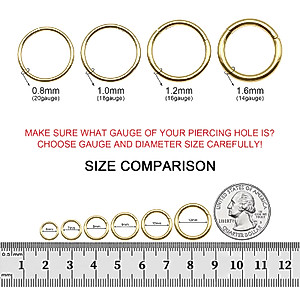 BOGKU 8pcs 20 Gauge Nose Rings Hoops Titanium Nose Ring 20g Hinged Nose Rings 8mm Nose Ring Cartilage Helix Hoop Earrings (20 Gauge 8mm)