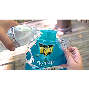 Raid Fly Trap (2-Pack), Outdoor Fly Trap, Disposable Fly Trap Bag, House Fly Trap with Food-Based Attractant, Hanging Fly Bag, 2 Home Fly Trap Bags, Outside Fly Control for Home, Hanging Fly Bait Bags