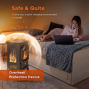 COWSAR Electric Fireplace Stove, Freestanding Fireplace Heater with Realistic Flame, 1000/1500W Fireplace Heater, Overheating Safety Device, Thermostat, Adjustable Flame Brightness