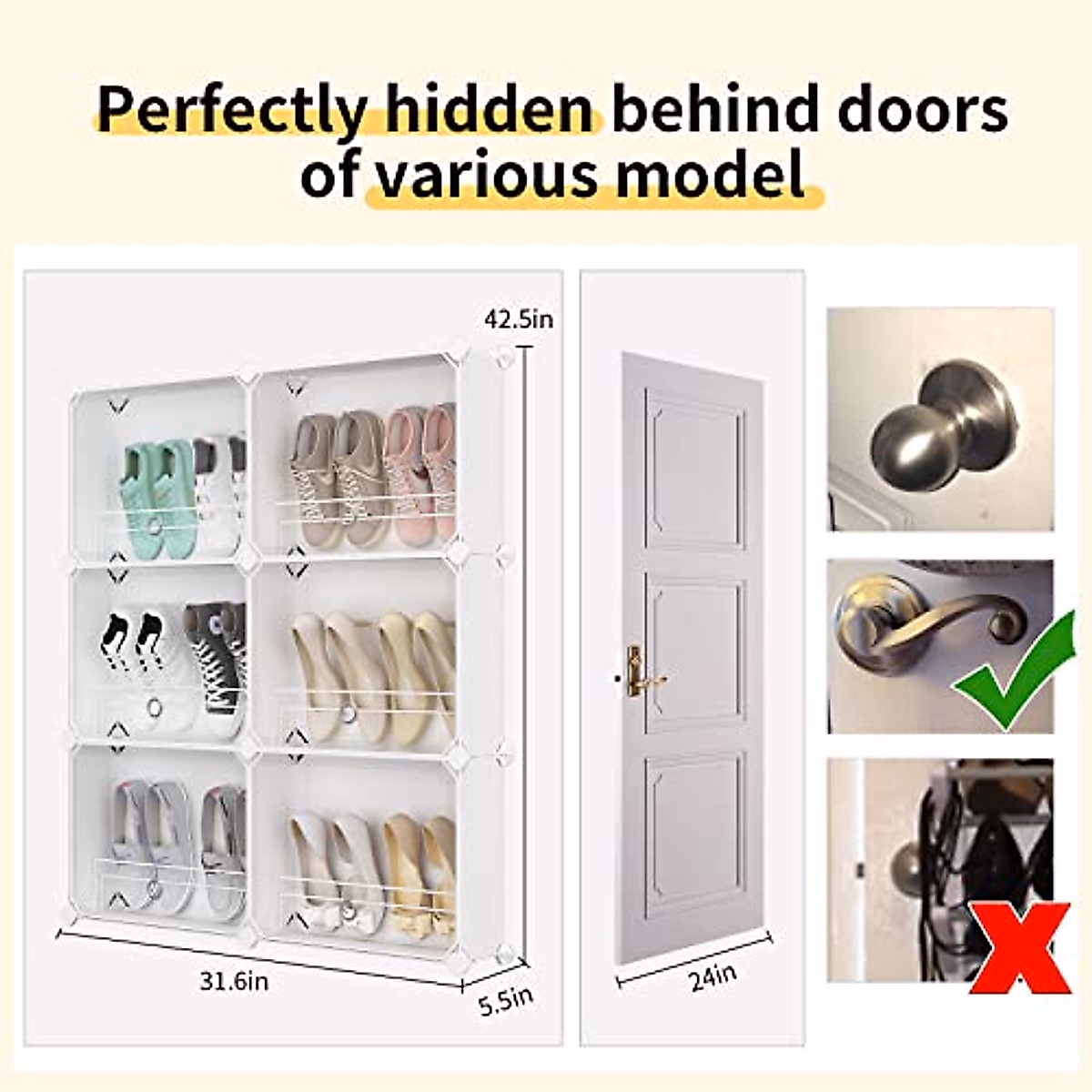 MAGINELS 6-Pair Shoe Rack Organizer with Cover, Slim Shoe Storage Cabinet,Behind Door, Narrow Shoe Shelf for Closet,entryway,White