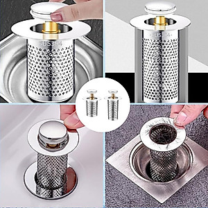 Stainless Steel Floor Drain Filter,Bathtub Sink Strainer,Pop-up Sink Filter,Copper Core Drain Filter with Removable Stainless Steel Filter Screen for Bathroom Kitchen (Long-2PCS)