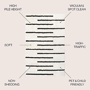 JONATHAN Y MOH402A-8 Alaro Berber Stripe Shag Indoor Area-Rug Bohemian Geometric Contemporary Glam Easy-Cleaning Bedroom Kitchen Living Room Non Shedding, 8 X 10, White/Black