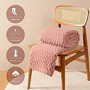 FY FIBER HOUSE Fleece Throw Blanket for Couch 300GMS Super Soft Plush Fuzzy Blankets Lap Blanket for Office Sofa, 50x60 Inches, Pink