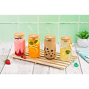 Glass Cups With Lids And Straws - 16oz Drinking Glasses 4pcs Set - Glass Coffee Cups With Lids And Straw – Iced Coffee Cups With Lids And Straws - Beer Can Glass With Lids And Straw - Cute Coffee Cups