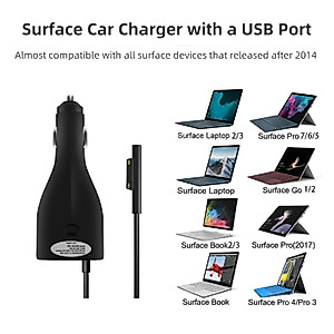 Sisyphy Surface Car Charger with USB Charging Port, Total 42W 12V 2.58A Power Supply, Compatible for Microsoft Surface Pro7 + Plus Pro6 Pro5~3 Surface Go 1/2 Laptop 1/2/3 Surface Book
