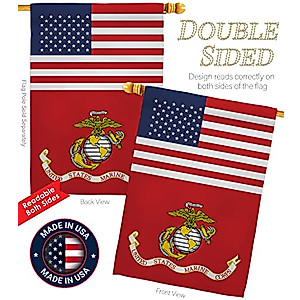 US Marine Corps Garden House Flag - Set Armed Forces USMC Semper Fi United State American Military Veteran Retire Official - Decoration Banner Small Yard Gift Double-Sided Made in USA 28 X 40