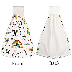 Kitchen Hanging Hand Towels Love is Love Pride Month Bathroom Soft Hanging Tie Towel with Loop Super Absorbent Machine Washable,2 Pack