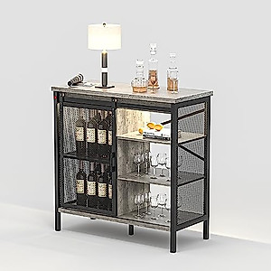 QNICE 71" LED Lights Industrial Bar (Rustic Oak-CB004)