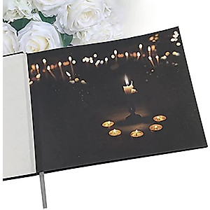 Classic Funeral Guest Book for Memorial Service, Set 4 pcs for Memorial Service, PU Golden Embossed Cover, Table Display Sign, and 2 Black Gold Gel Pen and 42 Sheets (84 Pages).