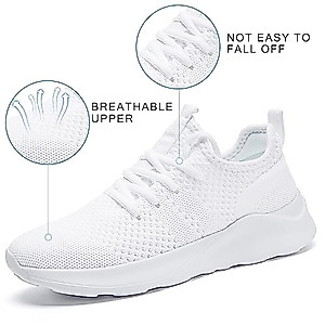 WOHHHW Women Walking Shoes Ladies Running Sneakers Breathable Mesh Sports Shoes Casual Lightweight Gym Lace up Sneakers Fitness Athletic Slip On Comfortable White US Size 8