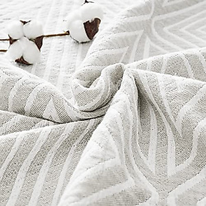 jinchan Cotton Throw Blanket Grey Throw Blanket for Couch Cozy Blanket Cotton Twin Size Bed Throw 3 Layer Spring Blanket Gray Coverlet Geometric Quilt Soft Blanket Baby Kid Gift 60x80 Inch