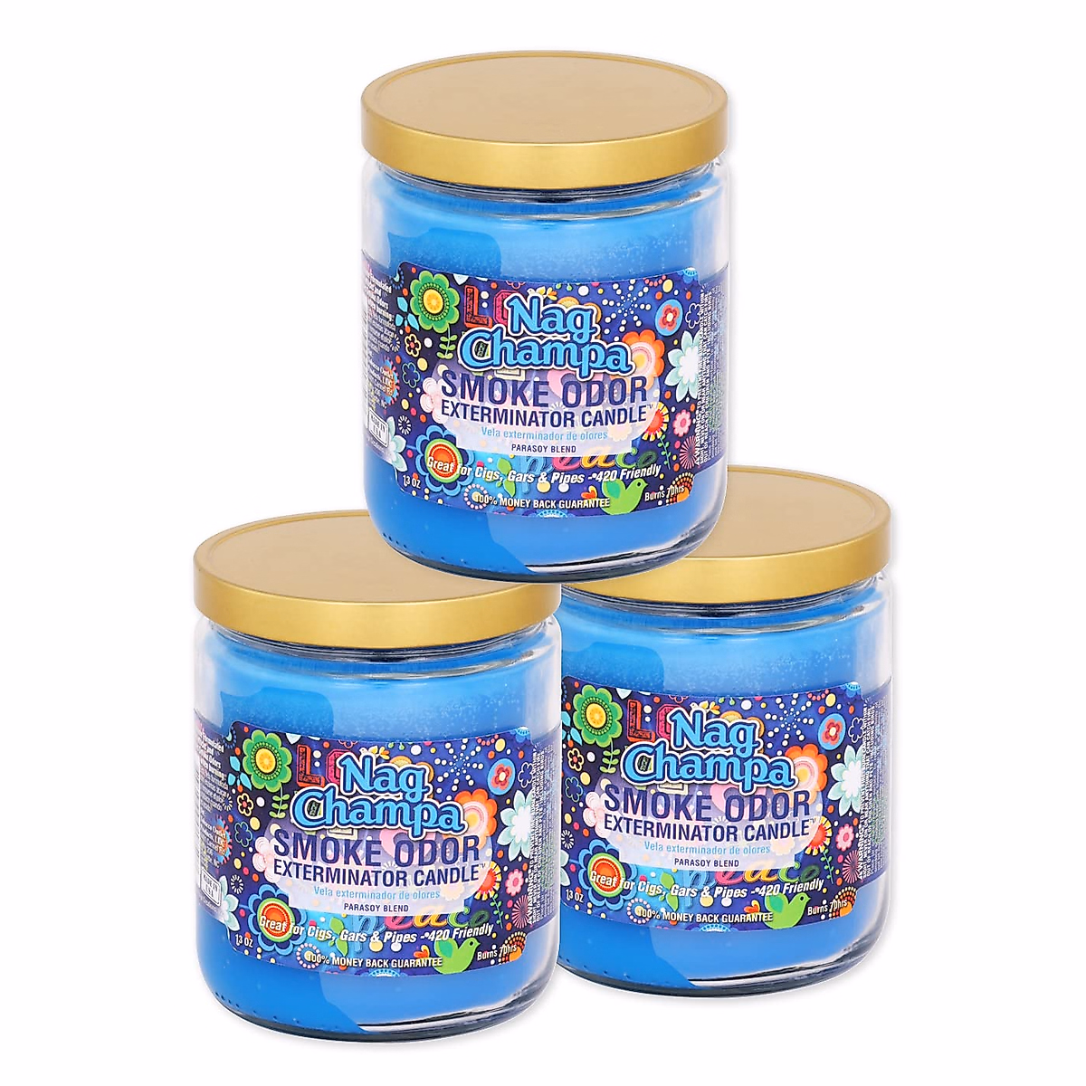 Smoke Odor Exterminator 13 oz Jar Candles Nag Champa, (3)