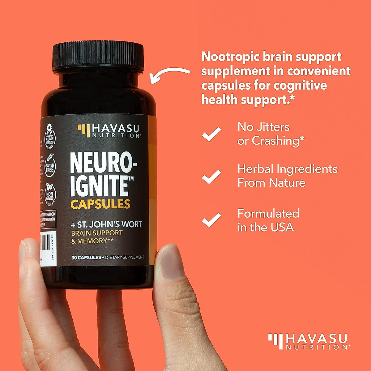 NeuroIgnite Brain Supplements for Memory and Focus Support with St Johns Wort & Ginkgo Biloba | Nootropics Brain Support Supplement | Cognitive & Memory Supplement for Brain Health | 1 Month Supply