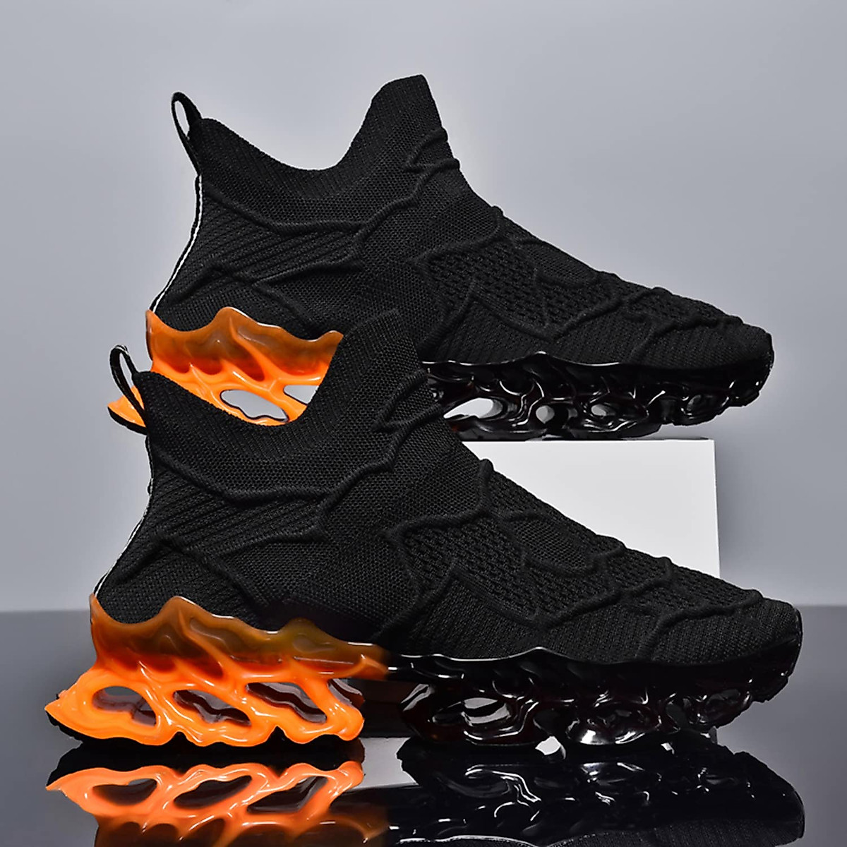 Poramea Men's Laceless Slip on Blade Sneakers Trail Running Walking Tennis Sport Shoes Black Gradient Size 10