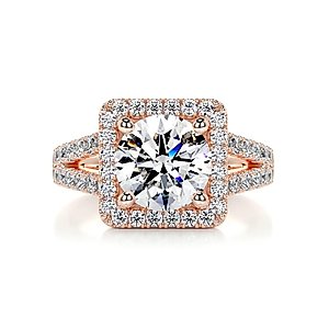 Solid Gold Handmade Engagement Rings 2 CT Round Cut Moissanite Diamond Halo Bridal Wedding Ring for Anniversary Propose Gifts (14K Solid Rose Gold)