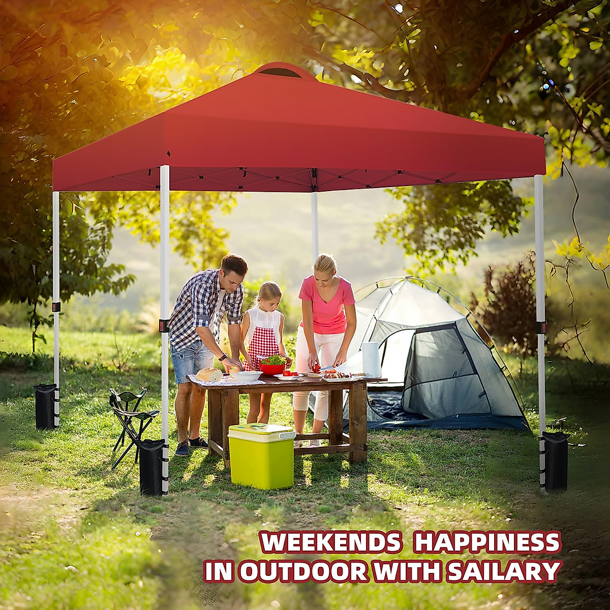 VOYSIGN 10x10 Pop Up Canopy Tent, Outdoor Instant Sun Shelter - Red, Included 1 x Rolling Storage Wheeled Bag, 4 x Weights Bags, 4 x Guylines, 8 x Stakes