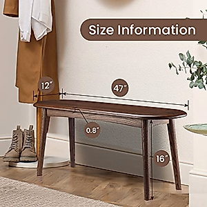 Fancyarn Wood Bench, 47" L FAS Grade 100% Solid Oak Wood Bench w/Rounded Corner, Large Comfortable Seat, Firm Mortise & Tenon Structure, Long Bench for Dining Room, Entryway, Bedroom