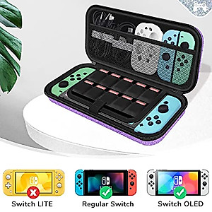Glitter Carrying Case for Nintendo Switch and Switch OLED Console,Purple Hard Travel Case Shell Pouch for Nintendo Switch Console & Accessories,Protective Carry Case Compatible with Nintendo for Girls