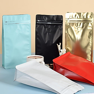 50 PCS Resealable Coffee Bags with Valve (1lb, 16oz) - Black Coffee Pouches Bags with One-way Degassing Valve for Coffee Bean Storage bag