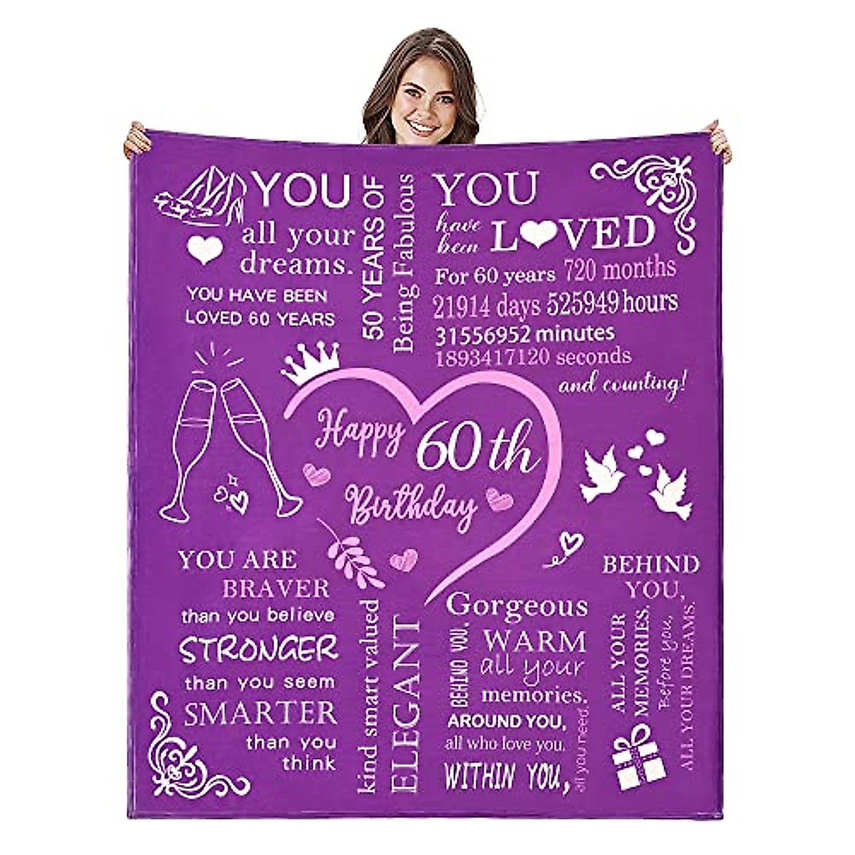 Kmayro 60-Year-Old Birthday Decoration for Her, Mom, Wife, 60th Birthday Gifts for Women 50" X 60" Blanket, Happy 60th Birthday Gifts for Women, Funny 60th Birthday Gift Ideas Perfect Throw Blankets