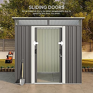 Gizoon 6'x4' Outdoor Storage Shed Metal Garden Shed with Sliding Lockable Doors, Versatile Tool Bike Shed with Transparent Panel Windows, Outdoor Storage Clearance for Backyard, Patio, Dark Gray