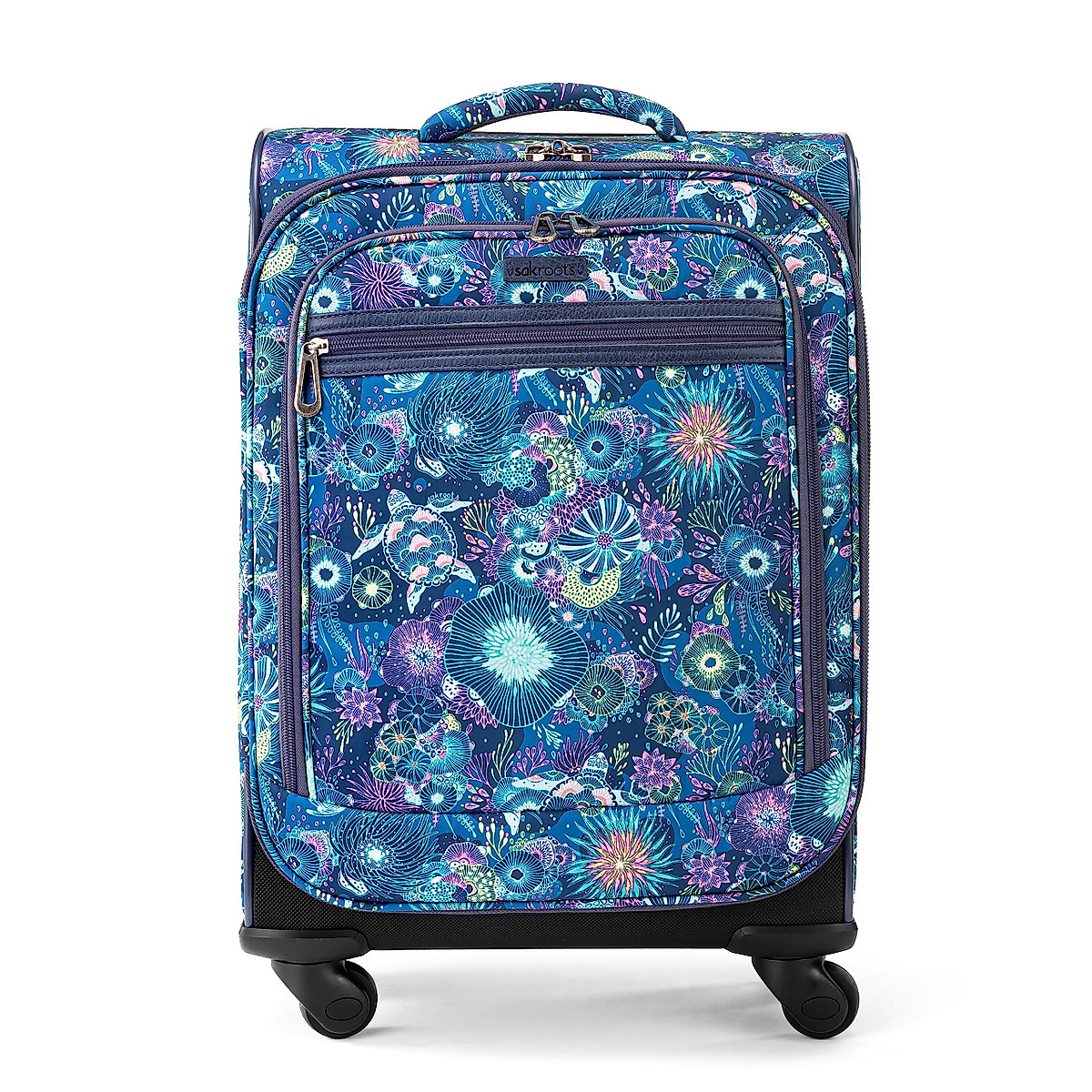 Sakroots On the Go 4 Piece Travel Bundle, Includes 21" Rolling Suitcase, Packable Large Tote, Medium & Small Pouches, Royal Blue Seascape