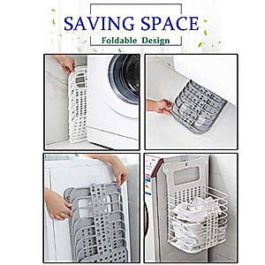 Large Laundry Basket Collapsible Hanging Laundry Basket with Handles Tall Plastic Dirty Laundry Basket Storage for Women Kid's Room Kitchen College Dorm - 2 Pack/White