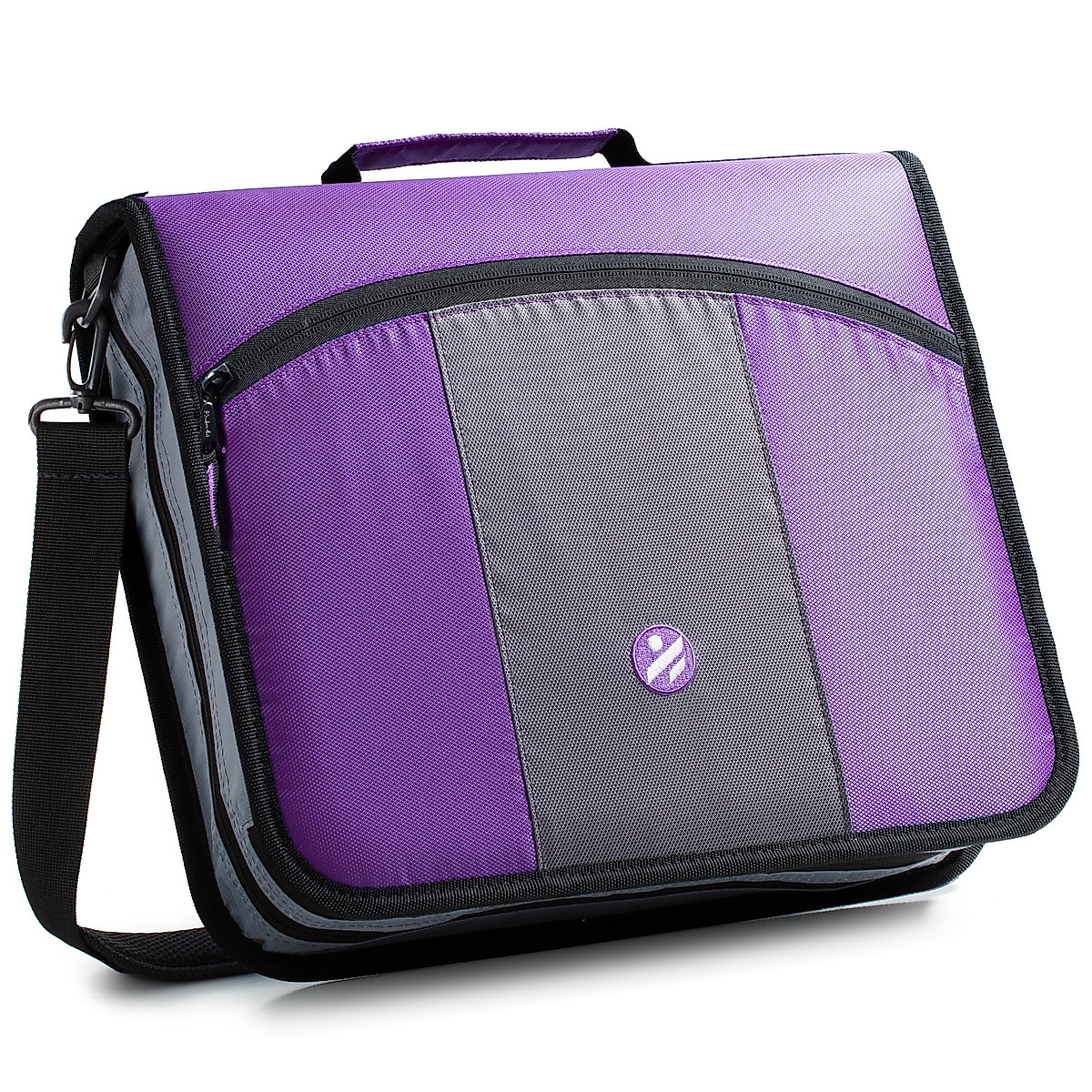 Kinbashi 3-Inch 3 Round Rings Zipper Binder, Expanding Files, Handle and Shoulder Strap Included, Purple