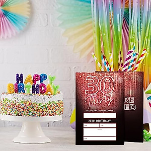 Ziyouza Neon Pink Birthday Invites, 30th Birthday Party Invitations for Woman and Man, Rose Gold Glitter Birthday Party Invitations (20 Count with Envelopes) for Adult Birthday, Surprise Party-26