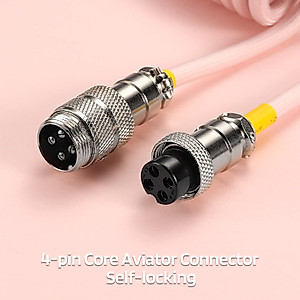 LTC Custom Mechanical Keyboard Coiled Cable USB 3.1 Type C, 1.2m Coiled USB C Cable with Aviator Connector, Pink