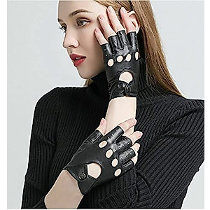 FLORVIV Black Fingerless Gloves PU Faux Leather Goth Cosplay Costume Punk Halloween Performance for Men