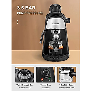 Ihomekee Espresso Machine, 3.5Bar Espresso and Cappuccino Machine with Preheating Function, 4 Cup Coffee Maker with Milk Frothing Function and Steam Wand (Black)