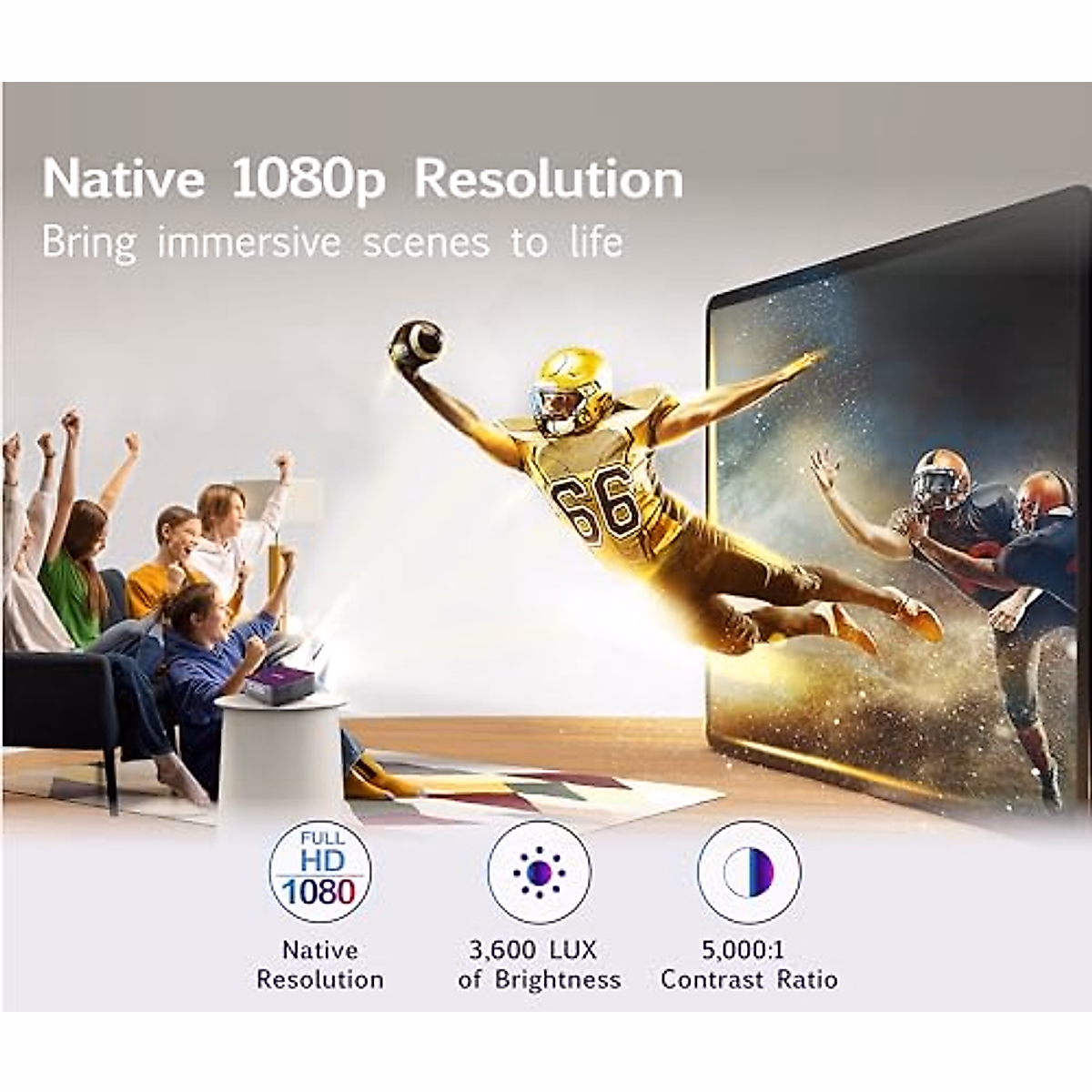 UVISION Native 1080P Full HD Wireless Projector, Keystone Correction and Dust-Proof Design, Home Theater & Office Projector, Compatible: Roku, FireTV, Laptop, Phone, Tablets, PS5