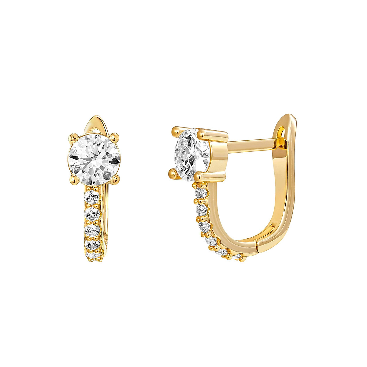 PAVOI 14K Yellow Gold Plated Post Cubic Zirconia Cuff Earring Huggie Stud with Main Stone