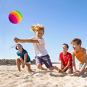 Homotte Rainbow Sports Balls Pack of 4, 1 Each of 8.5" Football, Basketball, Soccer and Volleyball for Playground, Inflatable Multi-Sport Ball Set with 1 Pump for Kids Outdoor Activities