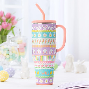 Swig Life 40oz Mega Mug, 40 oz Tumbler with Handle and Straw, Cup Holder Friendly, Dishwasher Safe, Extra Large Insulated Tumbler, Easter Basket Stuffers, Easter Gifts for Women (Bunny Trail)