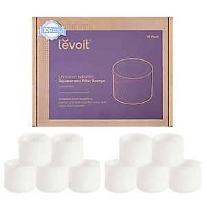 LEVOIT 10-Pack Humidifier Replacement Filters, Capture Fine Particles in Water Tank to Improve Humidification Efficiency, Compatible with Dual150, Dual200S, Classic300(S), LV600S, OasisMist, White
