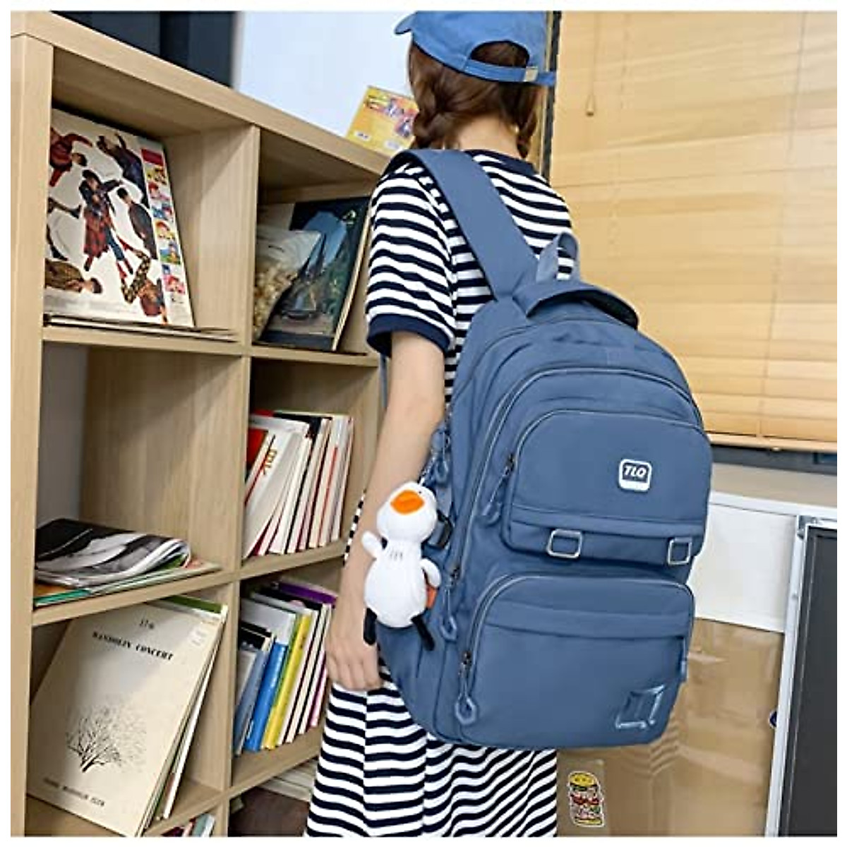 MeganJDesigns Cute Aesthetic Backpack for Teens Girls Boys College High Middle School Student Lightweight Book Bag Casual Kawaii Daypacks (B-Blue Aesthetic Backpack)