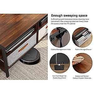 FITUEYES Wood Swivel Floor TV Stand with Mount for 37-75 Inch TVS, Television Stands with Storage for Bedroom - Height Adjustable, Cable Management, Removable Fabric Drawers, VESA 400x600mm, Walnut