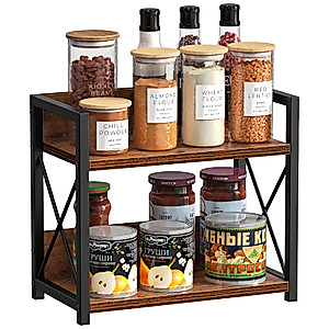 Giikin Countertop Shelf Organizer, 2 Tier Kitchen Spice Rack Organizer for Countertop, Wood Coffee Counter Shelf Organizer for Home (Rustic Brown)