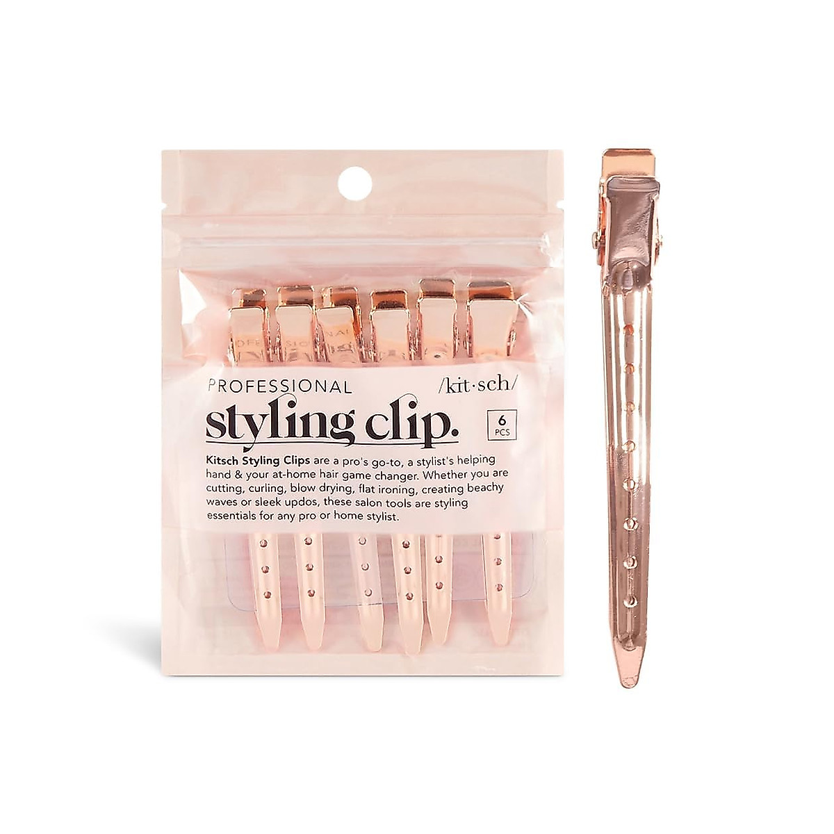 Kitsch Metal Duck Billed Hair Clips - Hair Styling Clips for Sectioning, Cutting, Coloring, Blow Drying and Makeup | Salon Quality Accessories - 6pcs (Rose Gold)