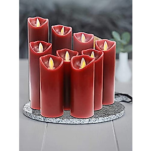 Kitch Aroma Red flameless Candles, Red Candles Battery Operated LED Pillar Candles with Moving Flame Wick with Remote Timer,Pack of 9