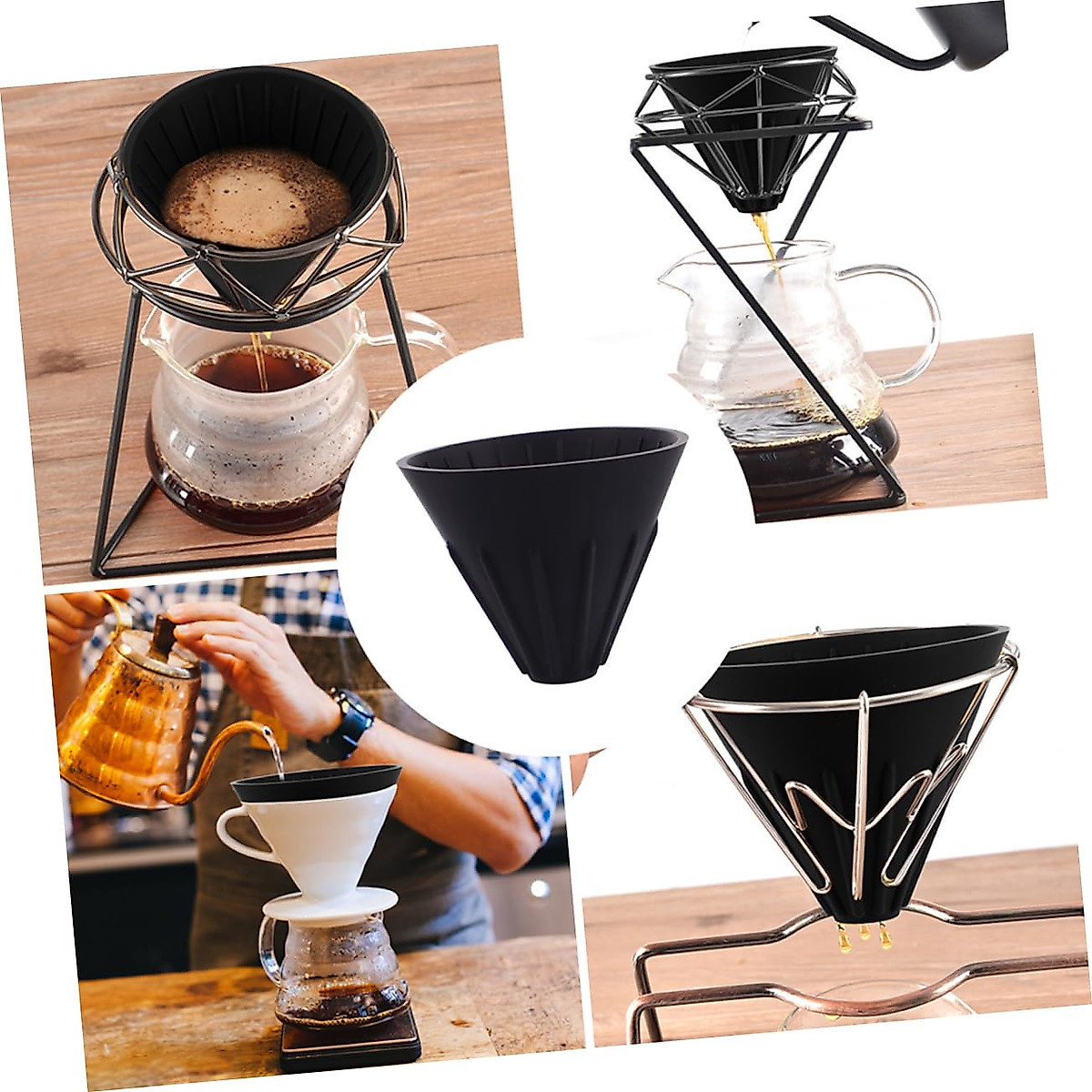 Homoyoyo 2 Pcs Coffee Funnel Durable Coffee Cafeteras Expresso Home Coffee Filter Coffee Filter Cup Silicon Tea Coffee Filter Reusable Coffee Filter Espresso Black