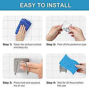 2Pcs CUNSENR Sponge Holder for Kitchen Sink - Premium Kitchen Sink Caddy - Strong Adhesive Kitchen Sink Organizer - Waterproof & Rustproof Holder for Dishes, Brush - Kitchen Sink Accessories(Silver)