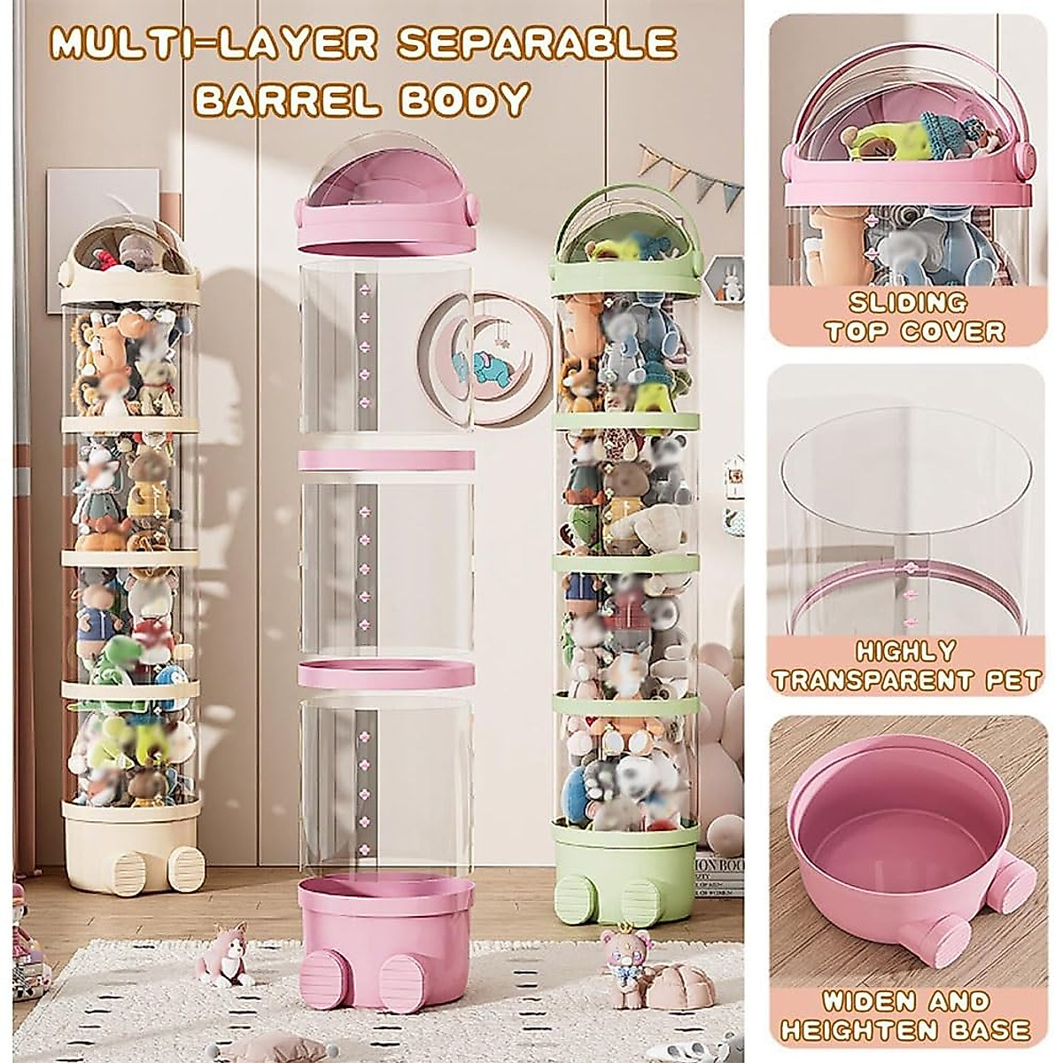 Vertical Toy Storage Tube, Stuffed Animal Storage Tube, Stuffed Animal Organizer, Stuffed Animal Holder, Toy Organizers and Storage, Plushies Storage for Kids Room, Living Room, Bedroom(Green,51.2in)