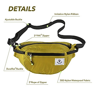 4Monster Hiking Waist Packs Portable,Water Resistant Fanny Pack Bags Lightweight with Adjustable Strap for Outdoor, Workout,Running,Hiking,Traveling,Biking,Camping and Fishing (Yellow green, 2L)